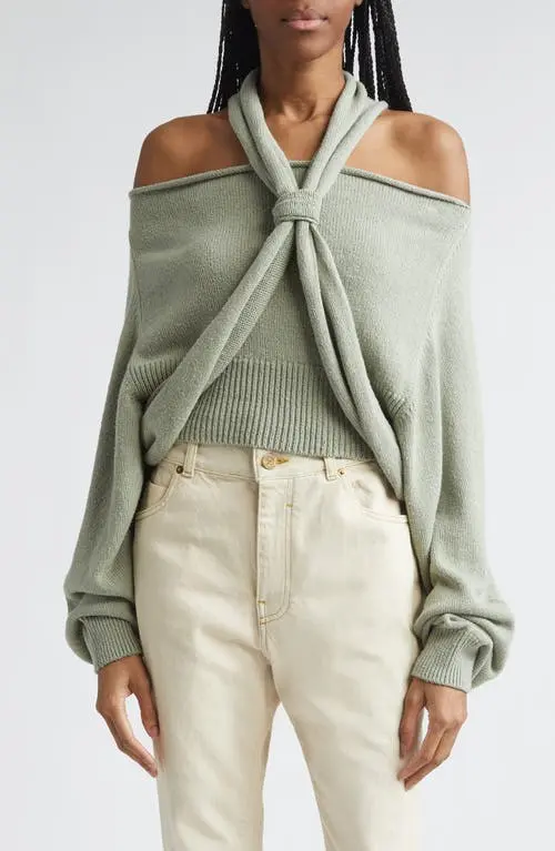 Balmain Halter Neck Cold Shoulder Silk Sweater - 7eu Sage