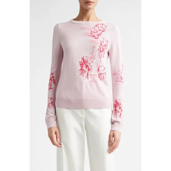 St. John Peony Intarsia Merino Wool-blend Sweater