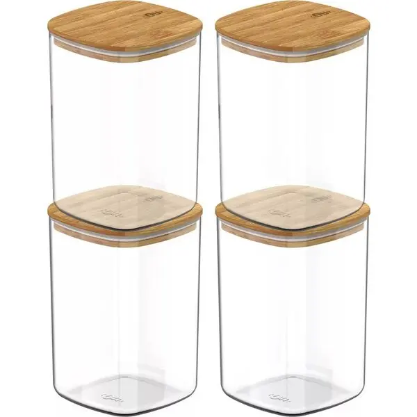 OU Stackable Airtight Food Storage Container Set With Wood Lid 8 Piece