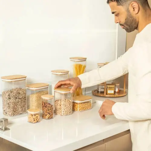 OU Stackable Airtight Food Storage Container Set With Wood Lid 8 Piece