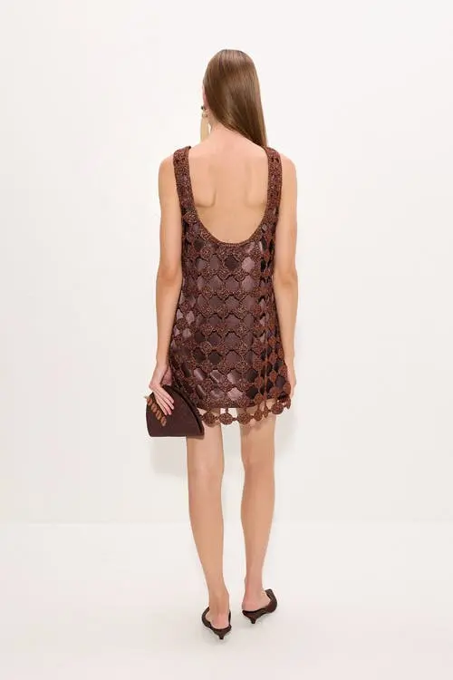 SIMONMILLER Sina Crochet Mini Dress - Copper/choco Brown