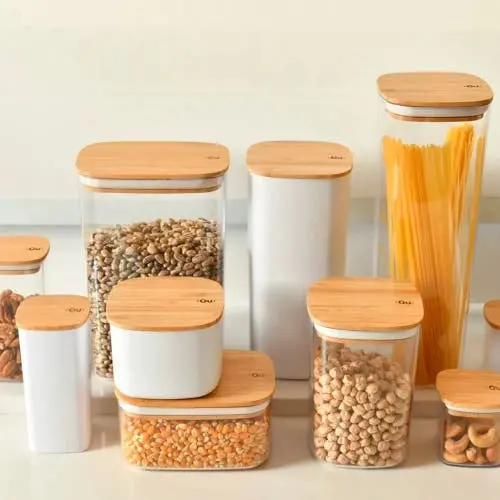 OU Stackable Airtight Food Storage Container With Wood Lid
