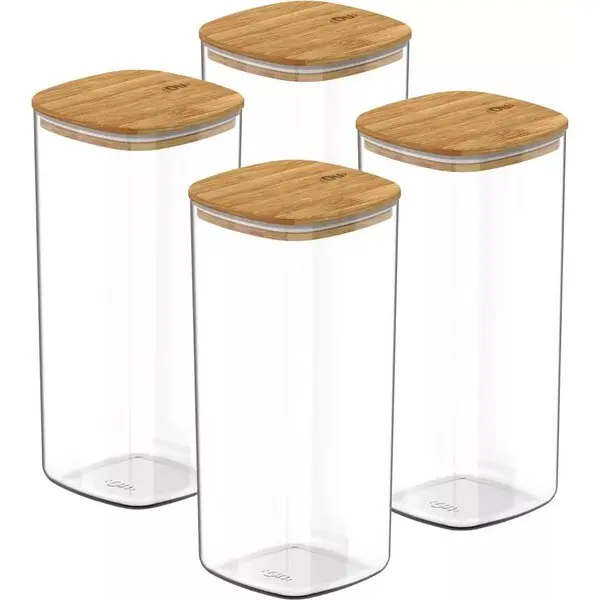 OU Stackable Airtight Food Storage Container Set With Wood Lid 8 Piece