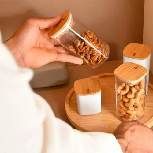 OU Stackable Airtight Food Storage Container Set With Wood Lid 8 Piece