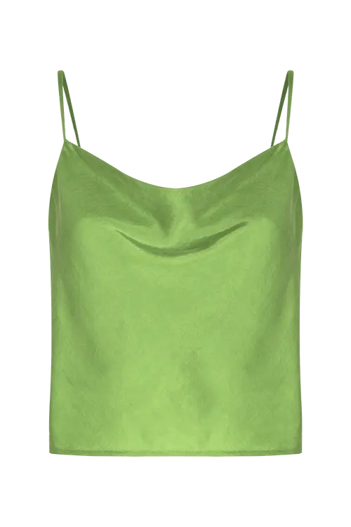 UNTITLED IN MOTION Amman Cowl-neck Silky Crop Tank - Sap Green