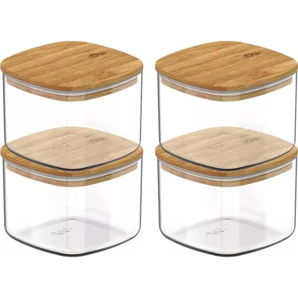 OU Stackable Airtight Food Storage Container Set With Wood Lid 8 Piece