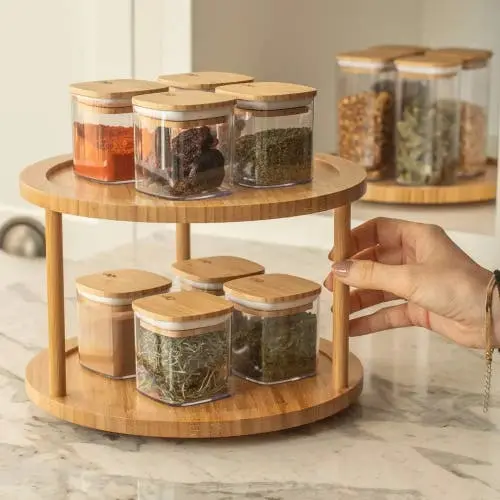 OU Stackable Airtight Food Storage Container Set With Wood Lid 8 Piece