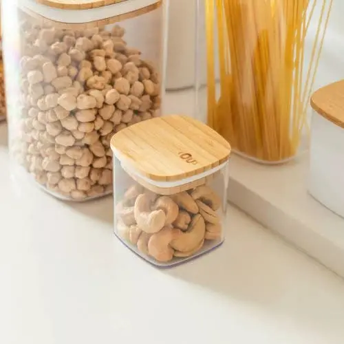 OU Stackable Airtight Food Storage Container Set With Wood Lid 8 Piece