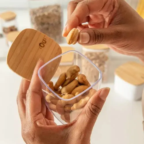 OU Stackable Airtight Food Storage Container Set With Wood Lid 8 Piece