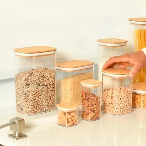 OU Stackable Airtight Food Storage Container Set With Wood Lid 8 Piece