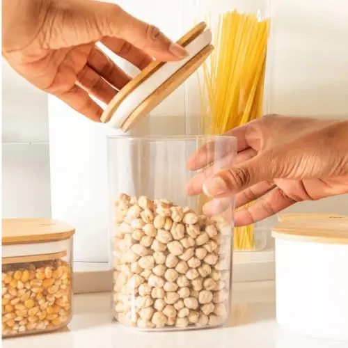 OU Stackable Airtight Food Storage Container Set With Wood Lid 8 Piece