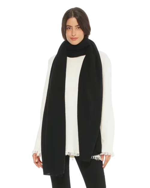 MONTICELLI CASHMERE Lightweight Pure Cashmere Long Wrap Scarf - Black