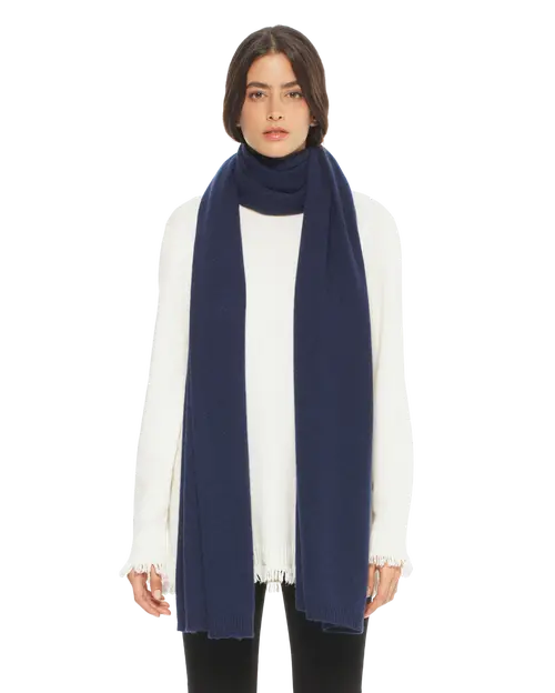MONTICELLI CASHMERE Lightweight Pure Cashmere Long Wrap Scarf - Blue