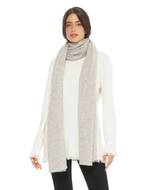 MONTICELLI CASHMERE Lightweight Pure Cashmere Long Wrap Scarf - Light Grey