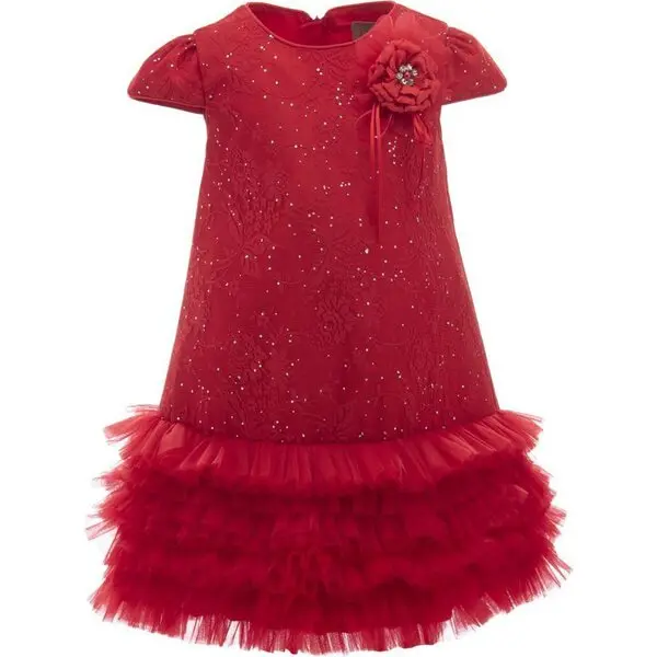 TULLEEN Glitter Empire Dress - Red