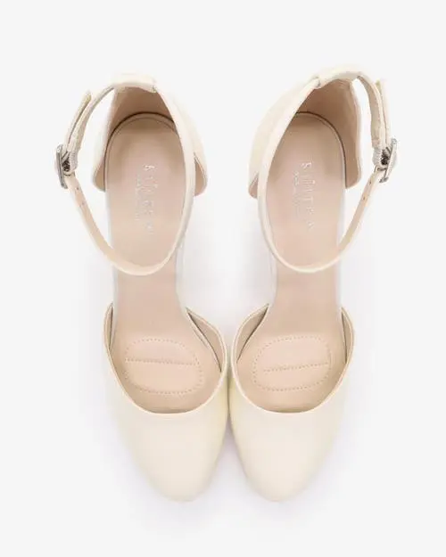 KAILEE P Satin Heels With Ankle Strap - Ivory