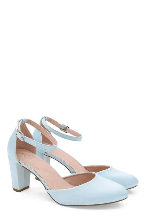 KAILEE P Sarah Satin Block Heel Wedding Pump - Light Blue