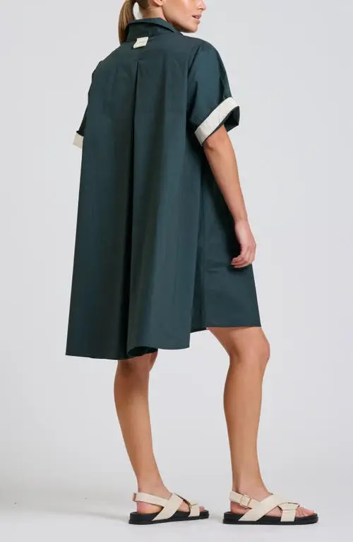 SHIRTY Grossgrain Ribbon Cotton Trapeze Shirtdress