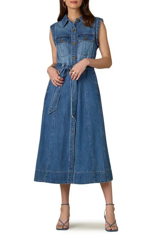Wit & Wisdom Sleeveless Tie Belt Denim Shirtdress - Mid Blue