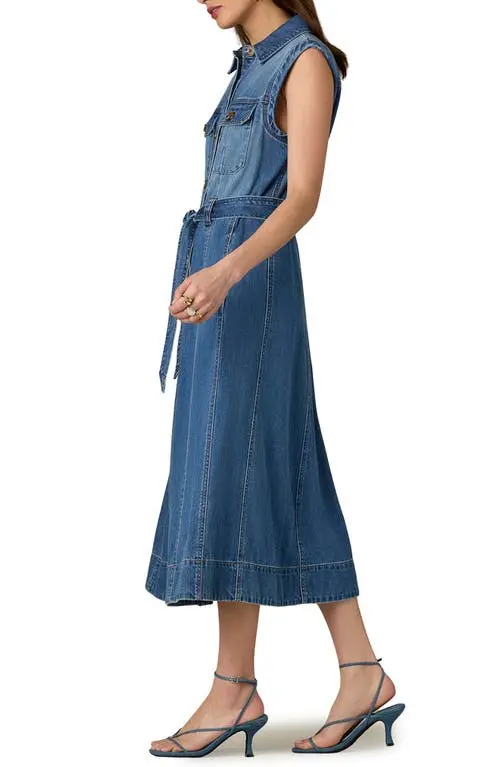 Wit & Wisdom Sleeveless Tie Belt Denim Shirtdress