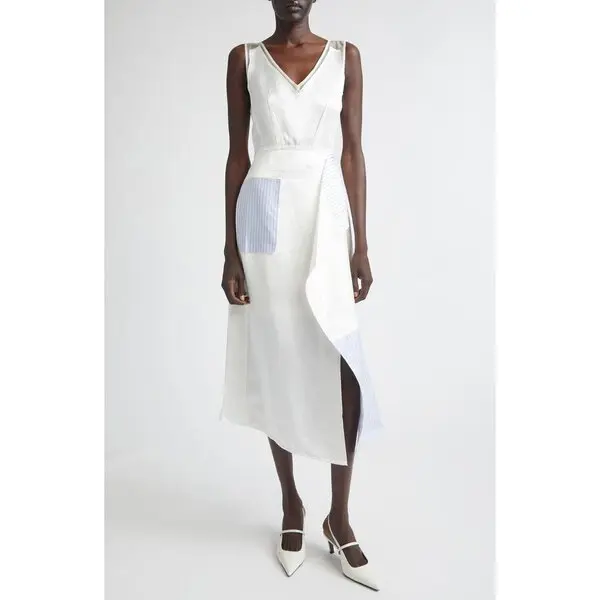 JASON WU Stripe Collage V-neck Midi Dress
