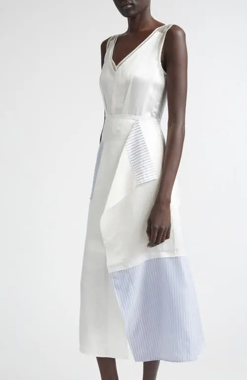 JASON WU Stripe Collage V-neck Midi Dress