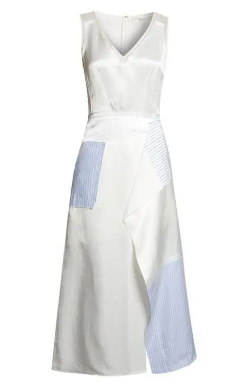 JASON WU Stripe Collage V-neck Midi Dress