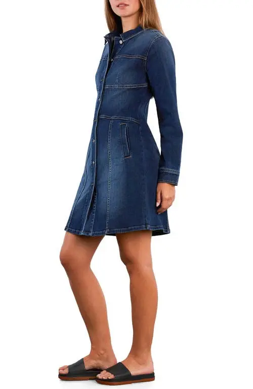 WASH LAB DENIM Wisp Long Sleeve Stretch Denim Shirt Dress - Soft Blue