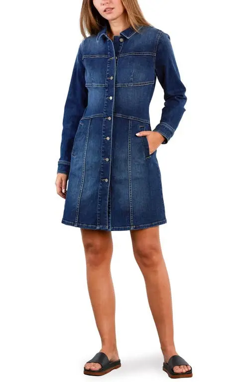 WASH LAB DENIM Wisp Long Sleeve Stretch Denim Shirt Dress - Soft Blue