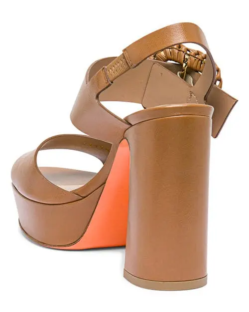 Santoni Leather High-heel Platform Sandals With Woven Buckle - Light Brown