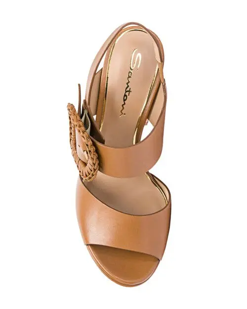 Santoni Leather High-heel Platform Sandals With Woven Buckle - Light Brown