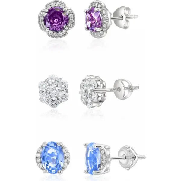 DONATELLO GIAN 3-pack Crystal Stud Earrings - Silver
