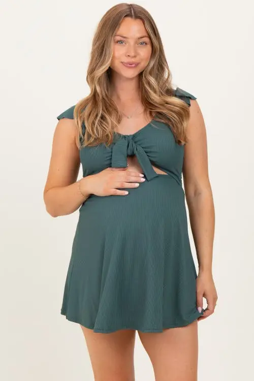 PINKBLUSH Tie Front Cutout Swim Dress - Forest Green