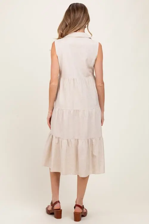 PINKBLUSH Tiered Sleeveless Midi Shirt Dress