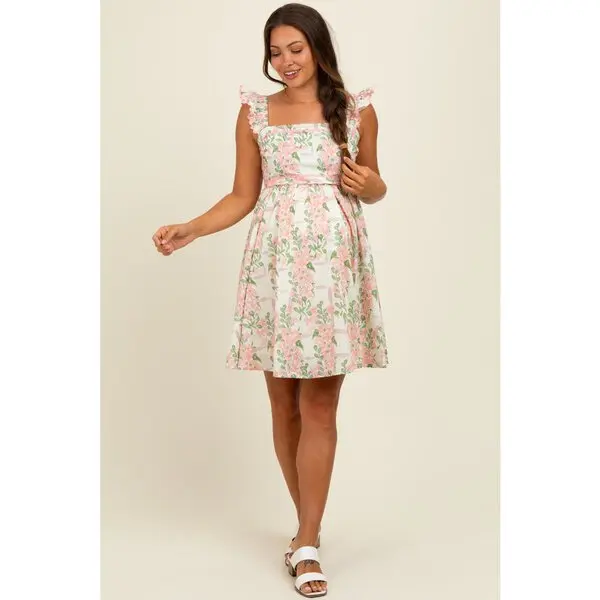 PINKBLUSH Floral Print Smocked Back Maternity Dress - Pink