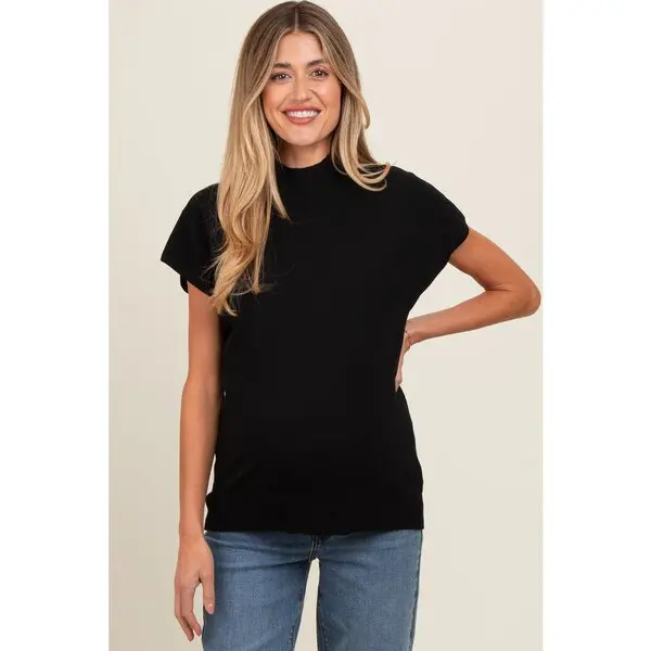 PINKBLUSH Mock Neck Knit Top - Black