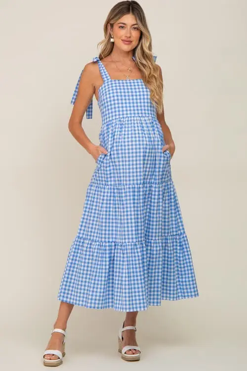 PINKBLUSH Checkered Sleeveless Tiered Maxi Dress