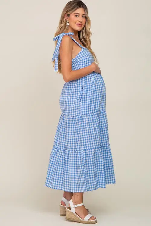 PINKBLUSH Checkered Sleeveless Tiered Maxi Dress