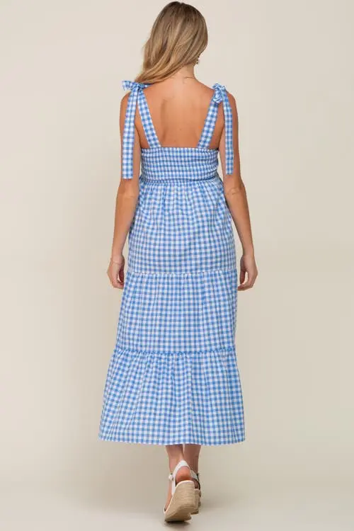 PINKBLUSH Checkered Sleeveless Tiered Maxi Dress