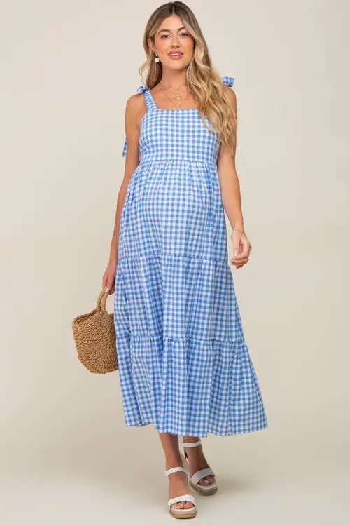 PINKBLUSH Checkered Sleeveless Tiered Maxi Dress