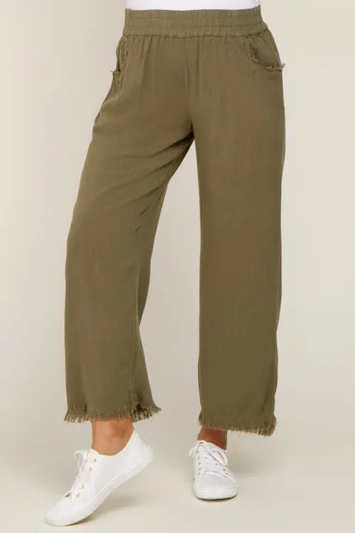 PINKBLUSH Linen Frayed Hem Crop Pants