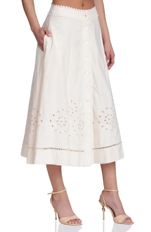 Avec Les Filles Cotton Eyelet A-line Midi Skirt