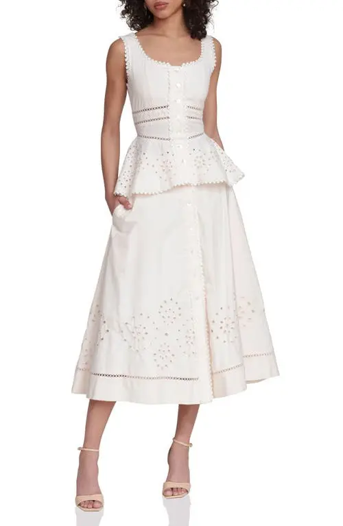 Avec Les Filles Cotton Eyelet A-line Midi Skirt