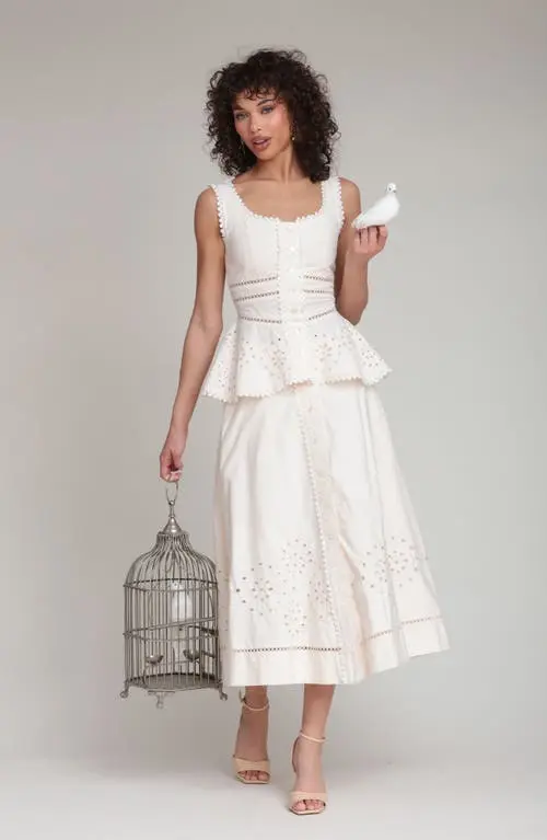 Avec Les Filles Cotton Eyelet A-line Midi Skirt