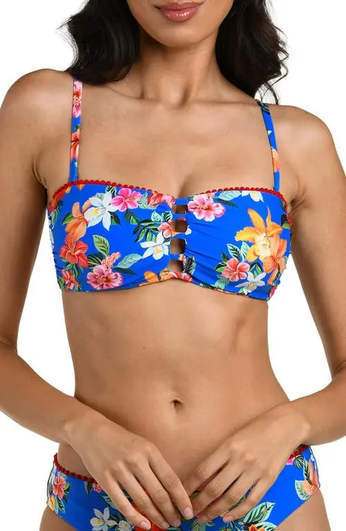 La Blanca Floral Cutout Bandeau Bikini Top - Blue Multi