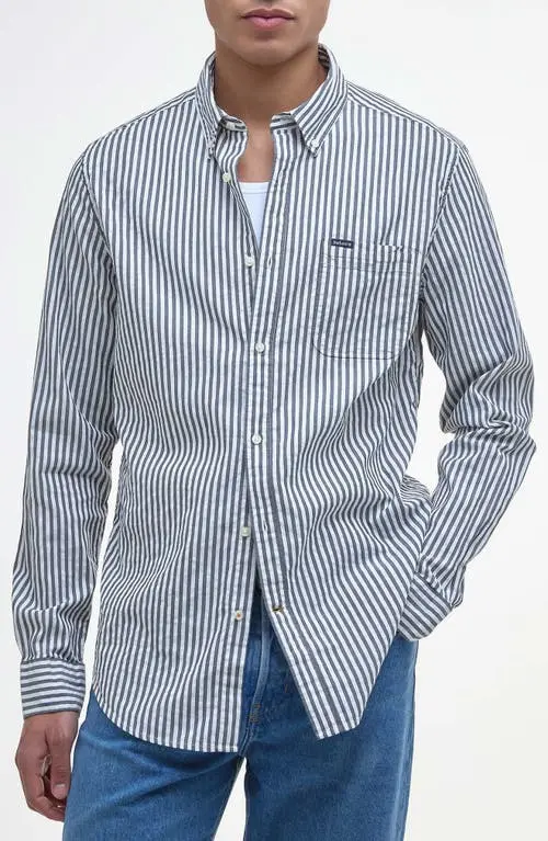 Barbour Cresswell Stripe Cotton Seersucker Button-down Shirt - Navy