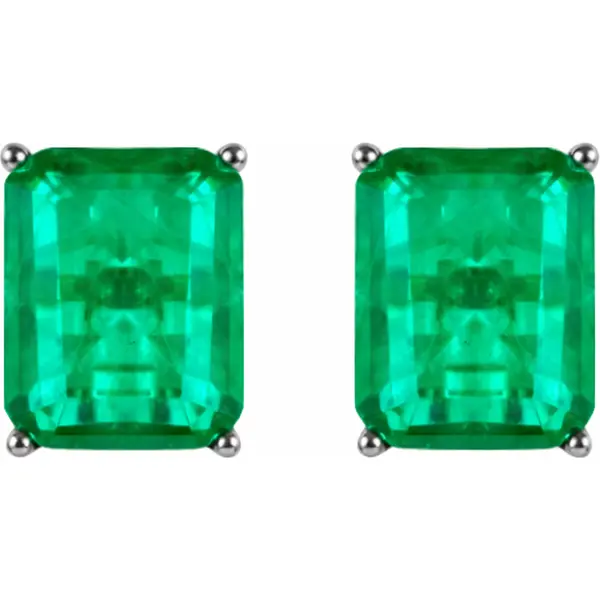 GEMMA AZZURRO Rectangular Emerald Stud Earrings - Green