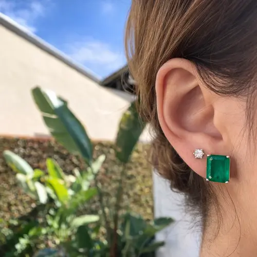 GEMMA AZZURRO Rectangular Simulated Emerald Stud Earrings