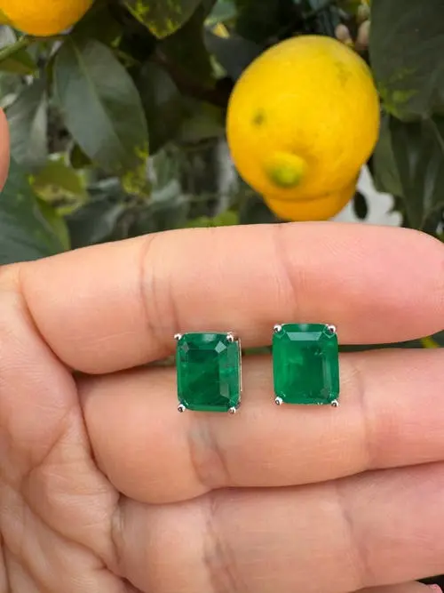 GEMMA AZZURRO Rectangular Simulated Emerald Stud Earrings