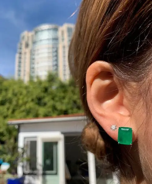 GEMMA AZZURRO Rectangular Simulated Emerald Stud Earrings